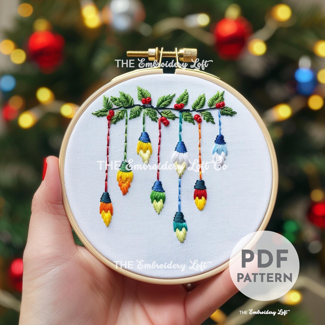 Christmas Lights Hand Embroidery Pattern, Winter Crafts, Winter Lights ...