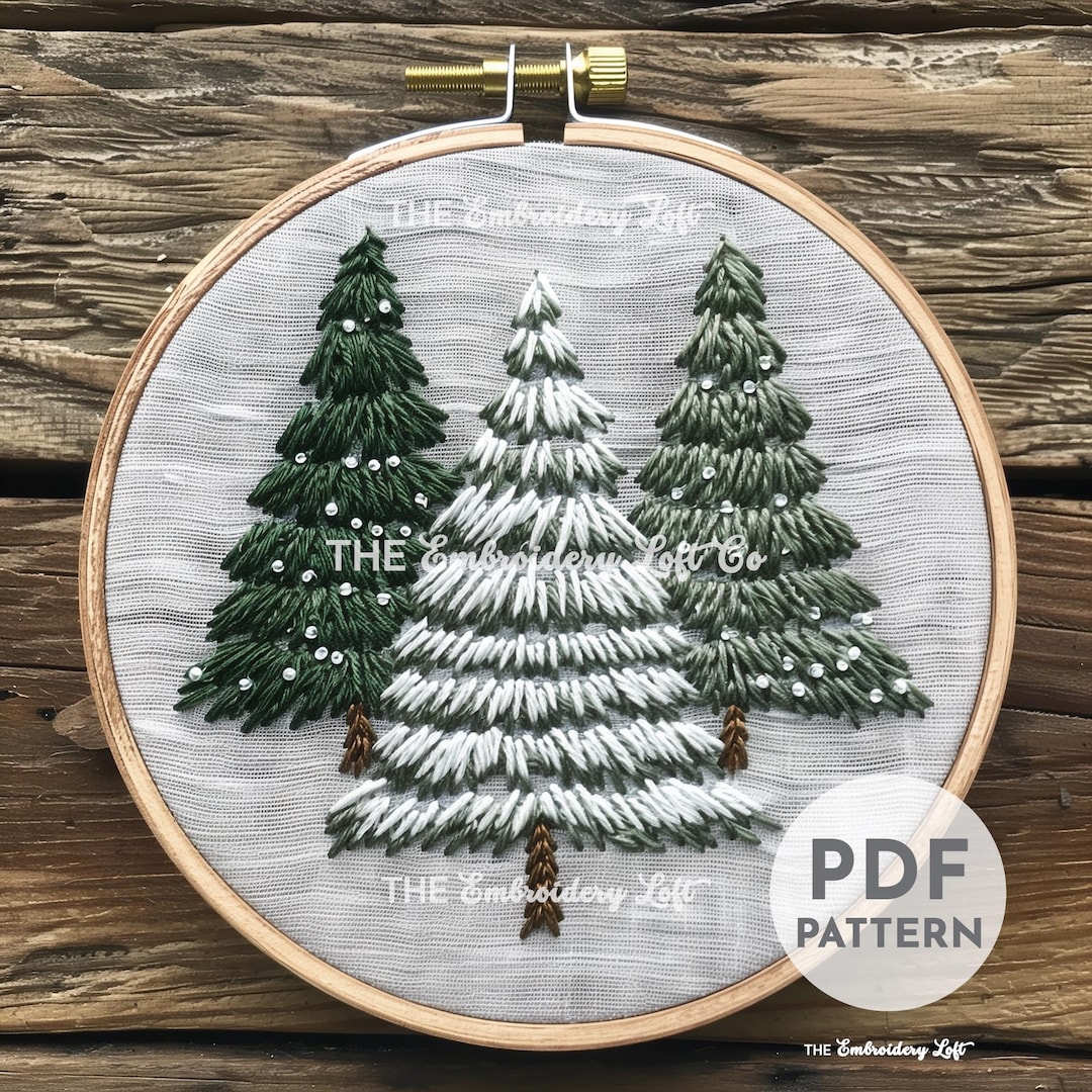 Christmas Trees Hand Embroidery Pattern, Christmas Embroidery Pattern ...