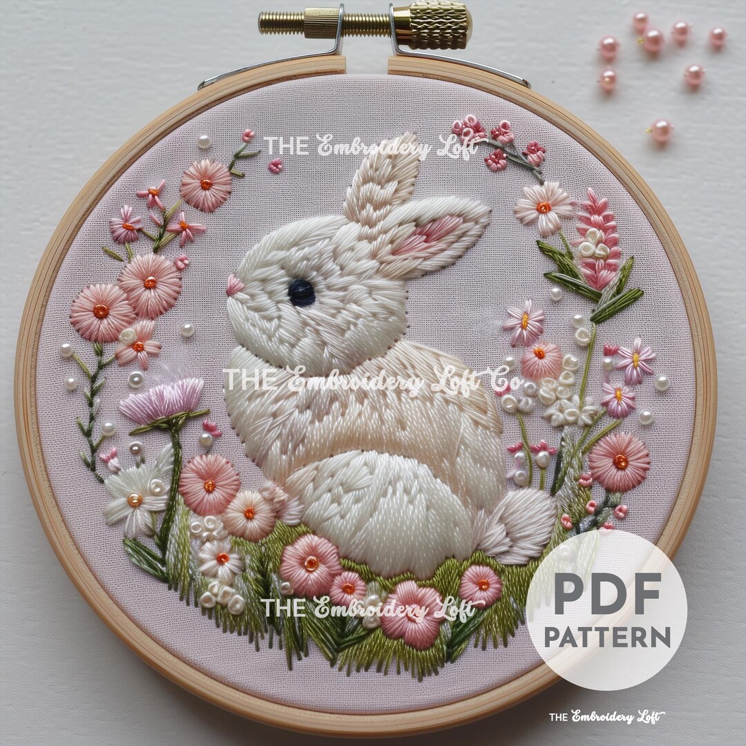 Easter Bunny Hand Embroidery Pattern, Floral Bunny Embroidery, Easter ...
