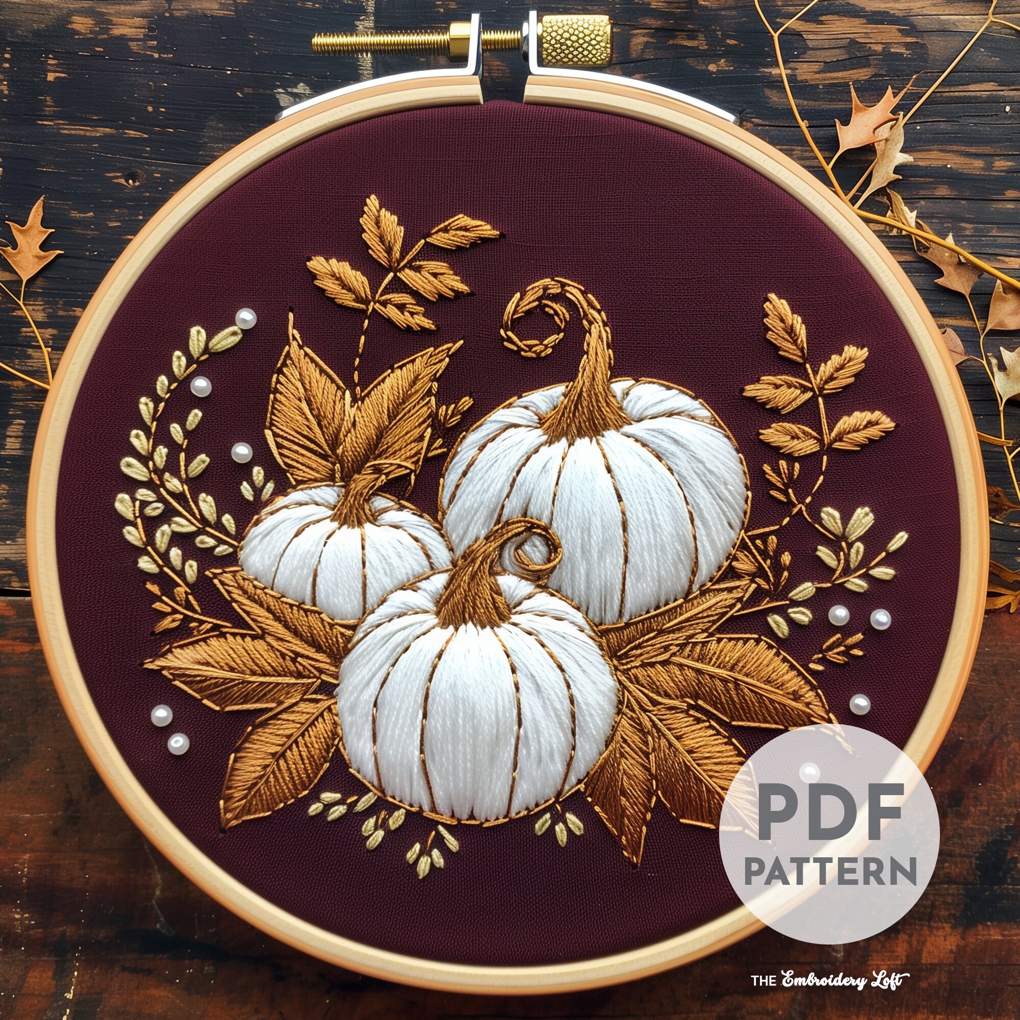 Golden Pumpkin Patch Hand Embroidery Pattern, Pumpkin Pattern, Autumn ...