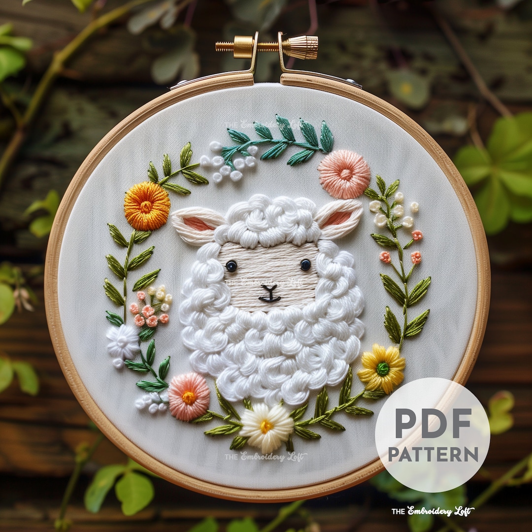 Cute Sheep Hand Embroidery Pattern, Floral Sheep Pattern, Baby Sheep ...