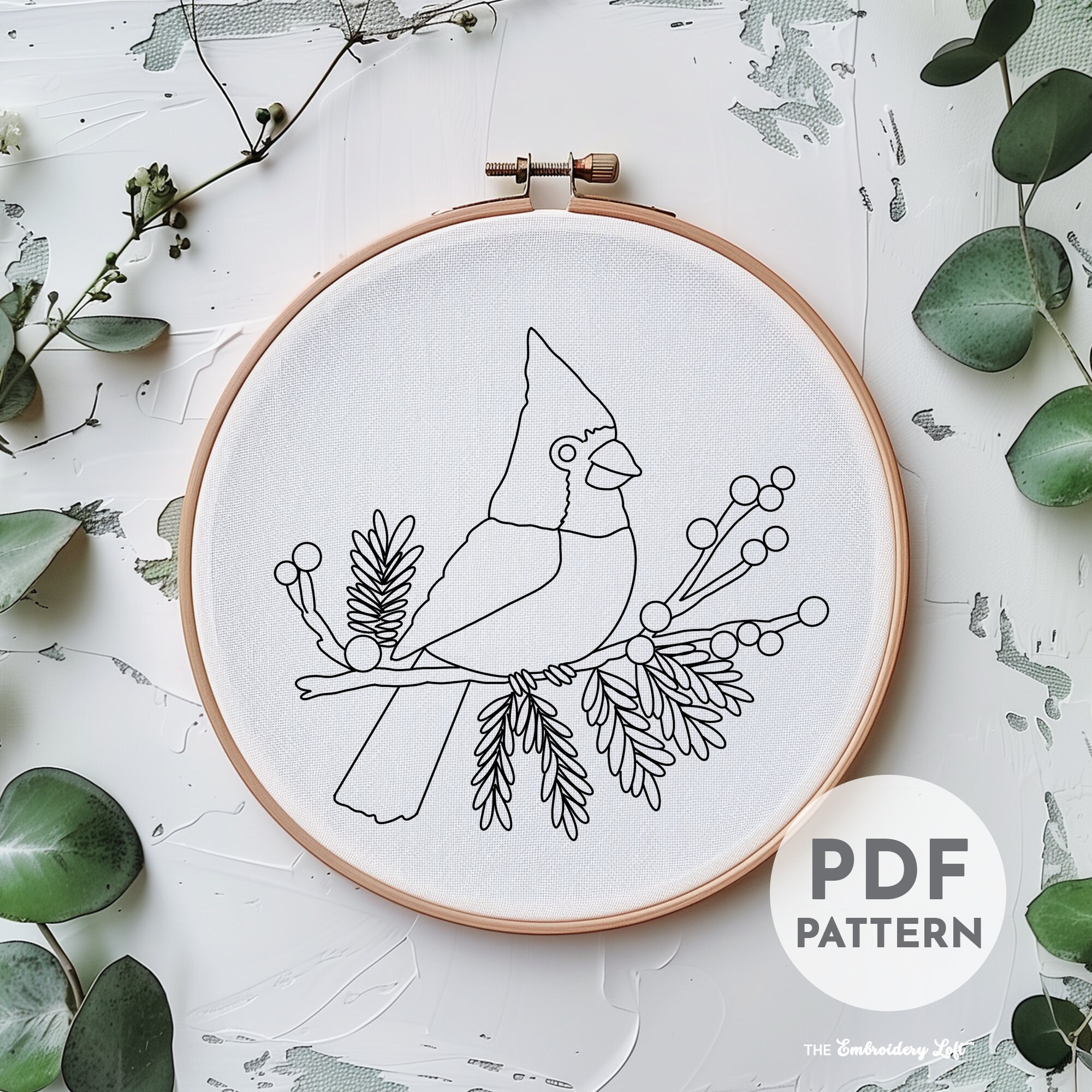 Red Cardinal Hand Embroidery Pattern, Red Cardinal Pattern, Christmas ...