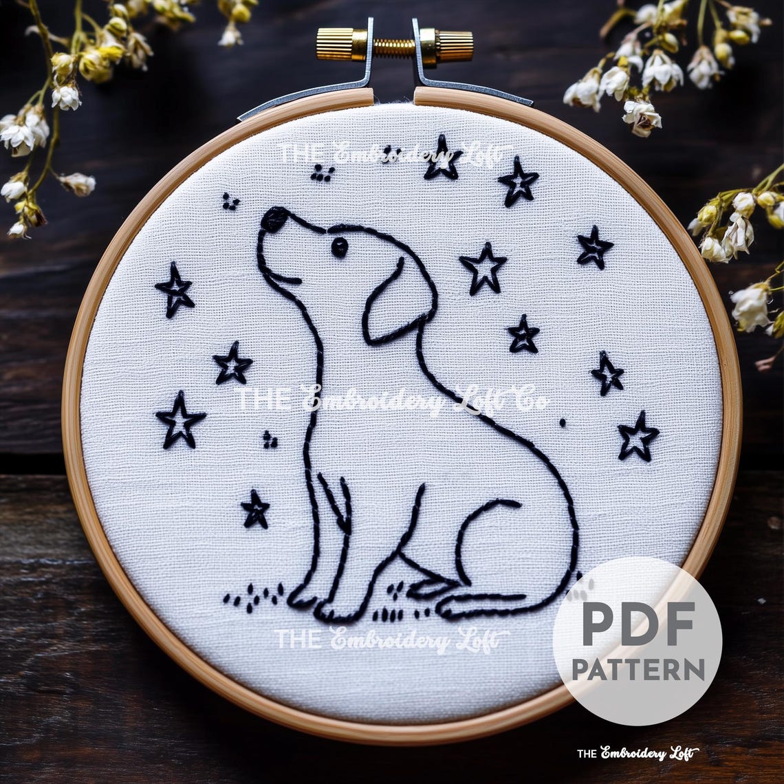 Celestial Dog Hand Embroidery Pattern, Dog Nursery Decor, Dog ...