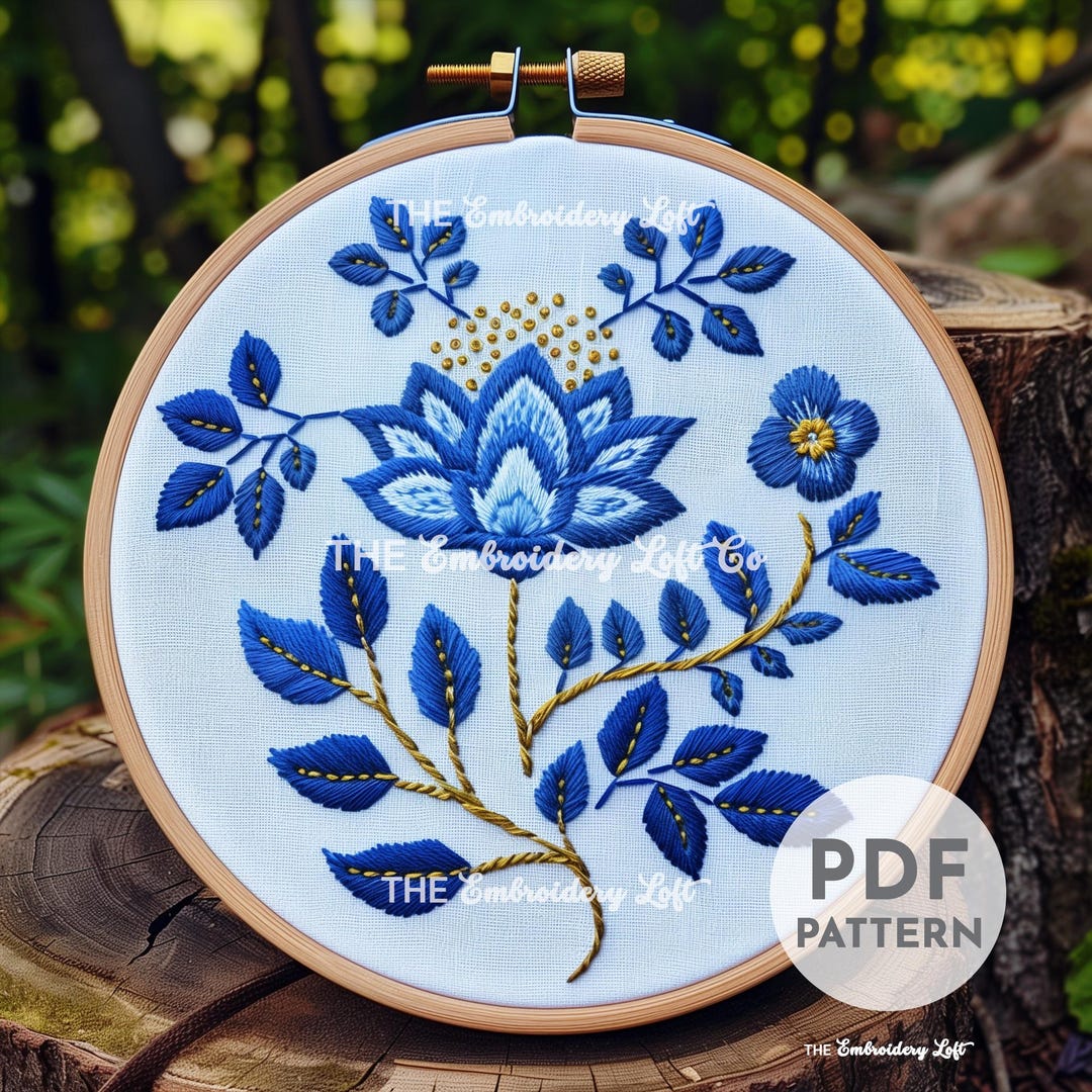 Blue Folk Flower Hand Embroidery Pattern, Folk-style Embroidery, Folk ...
