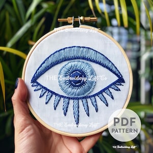 Evil Eye Hand Embroidery Pattern, Turkish Eye Pattern, Blue Evil Eye ...
