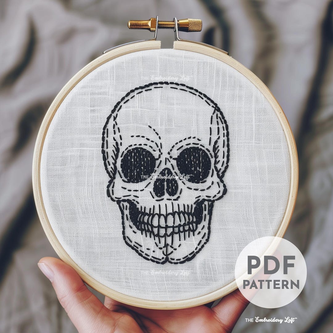 Anatomical Skull Hand Embroidery Pattern, Skull Embroidery, Halloween ...