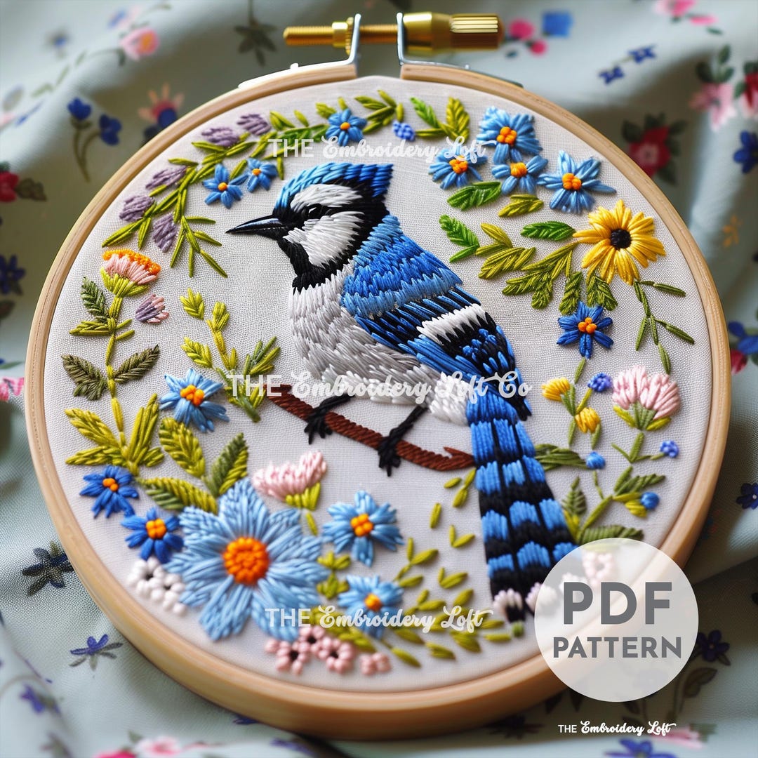 Spring Blue Jay Hand Embroidery Pattern, Blue Jay Pattern, Blue Jay ...