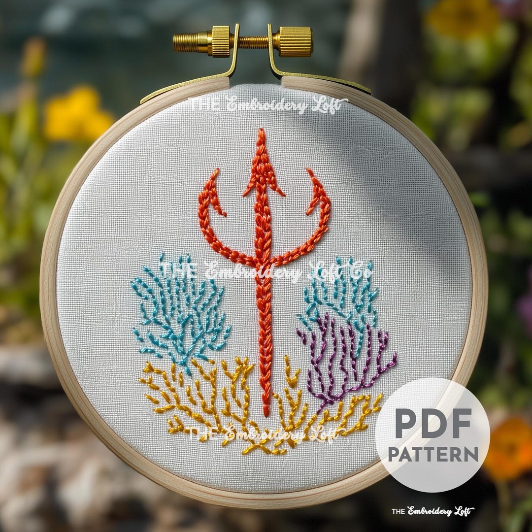 Trident Hand Embroidery Pattern, Nautical Embroidery Pattern, Ocean ...