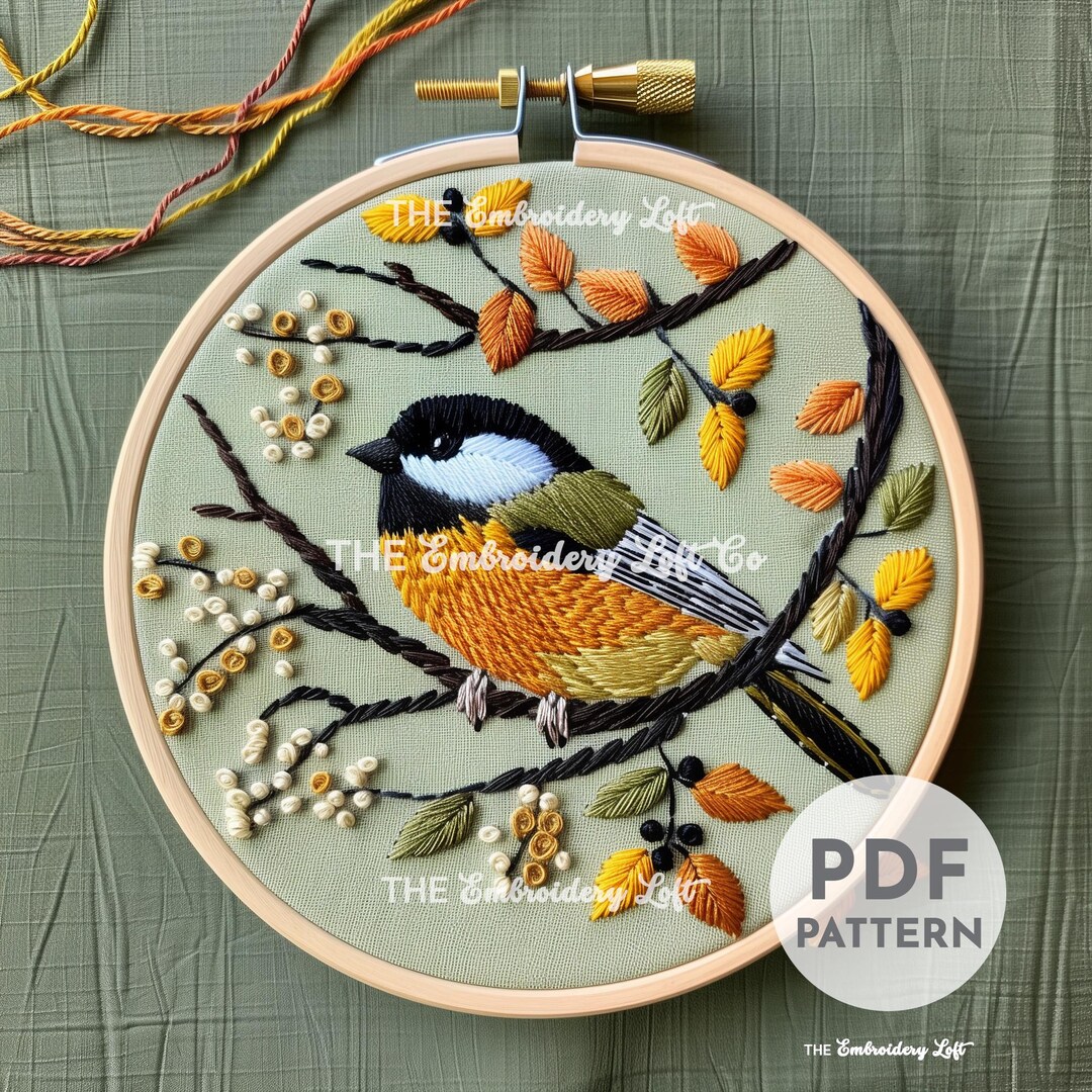 Chickadee Hand Embroidery Pattern, Chickadee Pattern, Autumn Bird ...