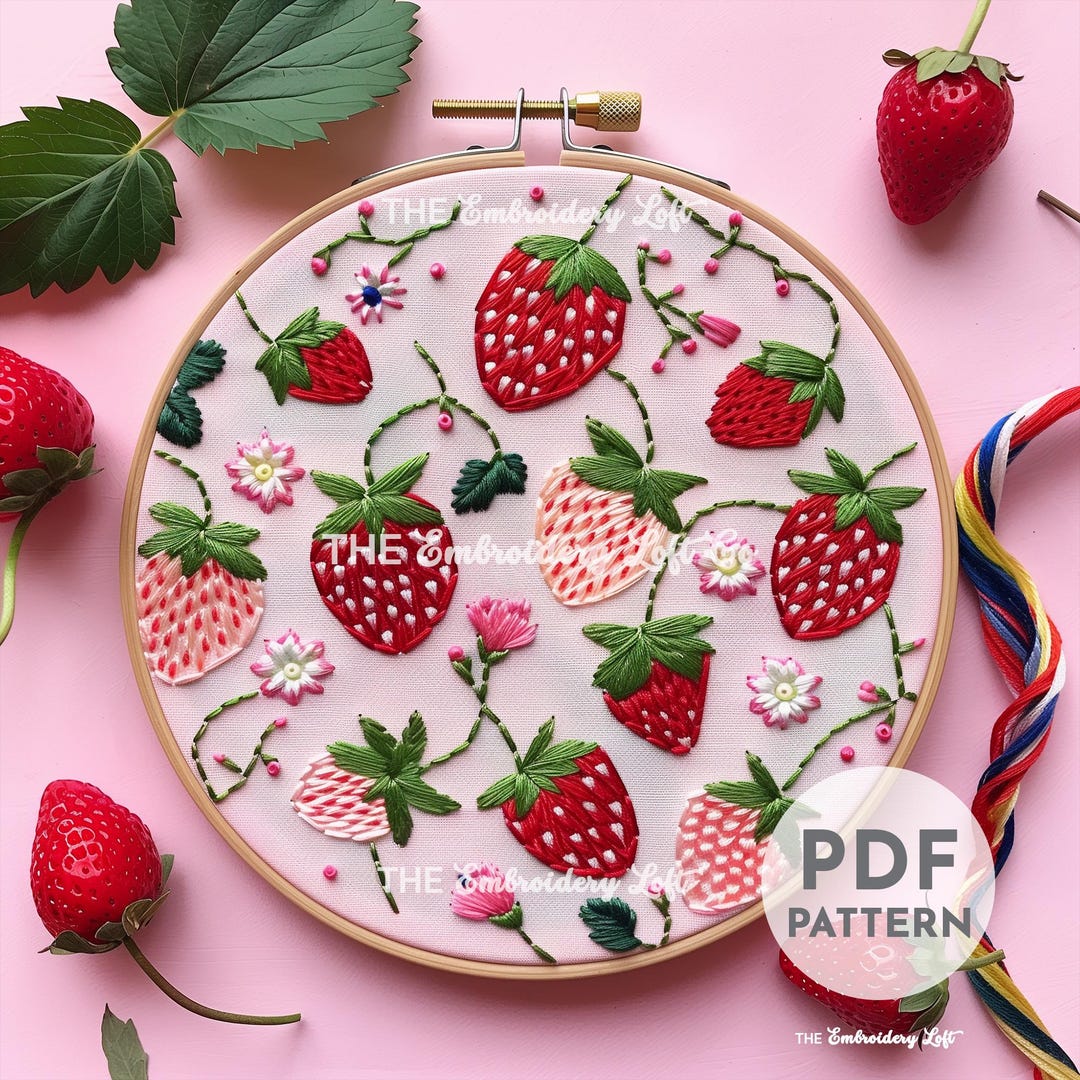 Strawberries Hand Embroidery Pattern, Strawberries Pattern ...