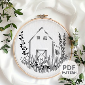 Autumn Barn Hand Embroidery Pattern, Farmhouse Pattern, Farm Life ...
