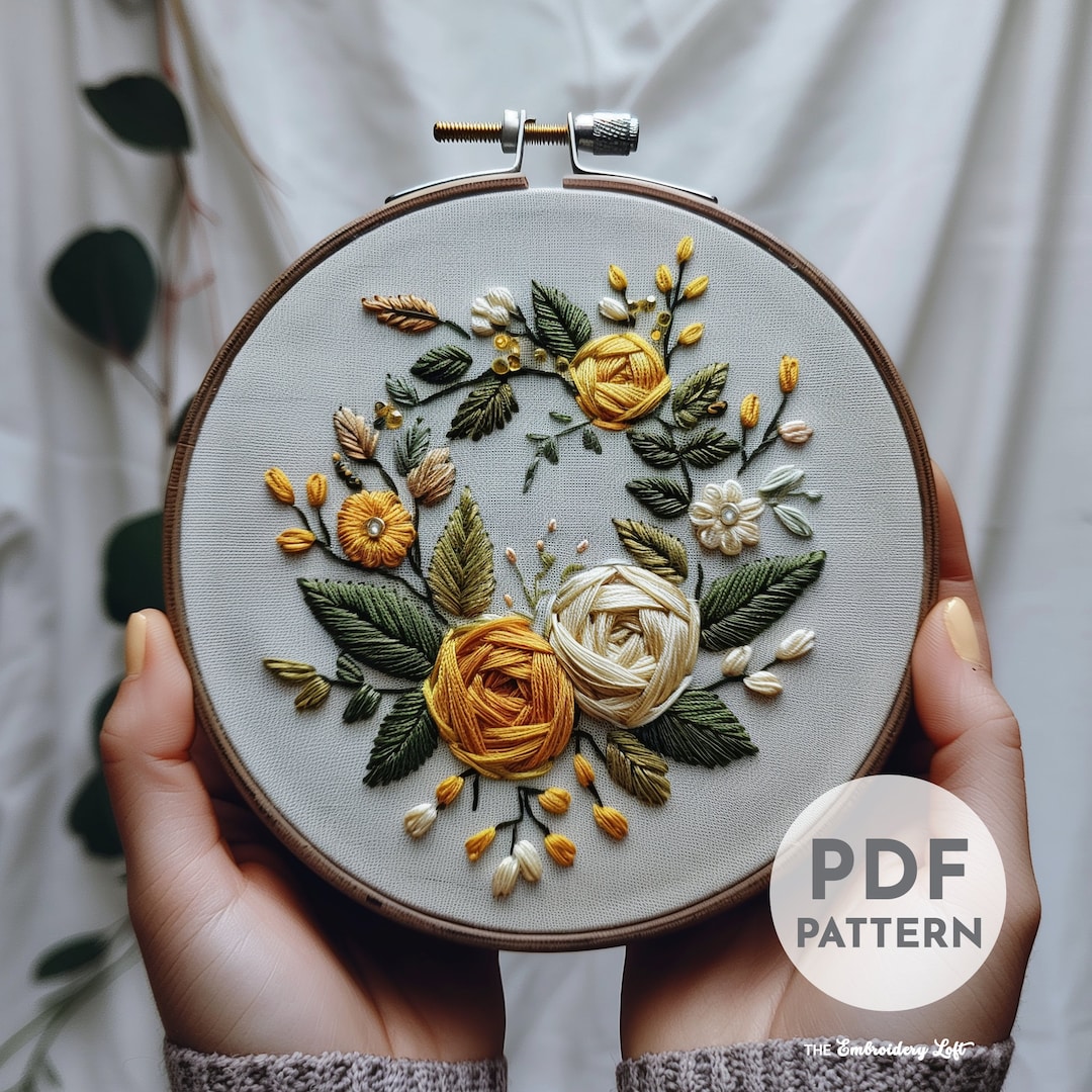 Autumn Roses Hand Embroidery Pattern, Roses Pattern, Floral Pattern ...