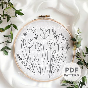 Yellow Tulips Hand Embroidery Pattern, Tulip Pattern, Tulip Embroidery ...