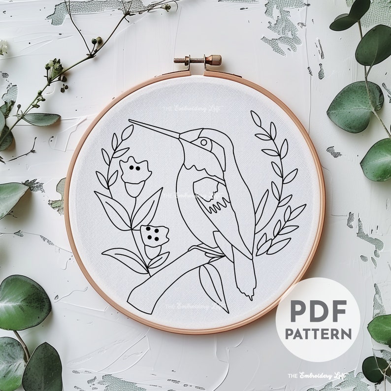 Tropical Hummingbird Hand Embroidery Pattern, Hummingbird Pattern ...