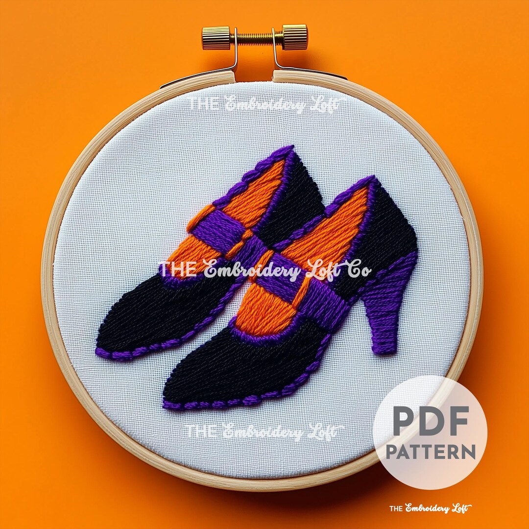 Witch Shoes Hand Embroidery Pattern, Halloween Pattern, Witch ...