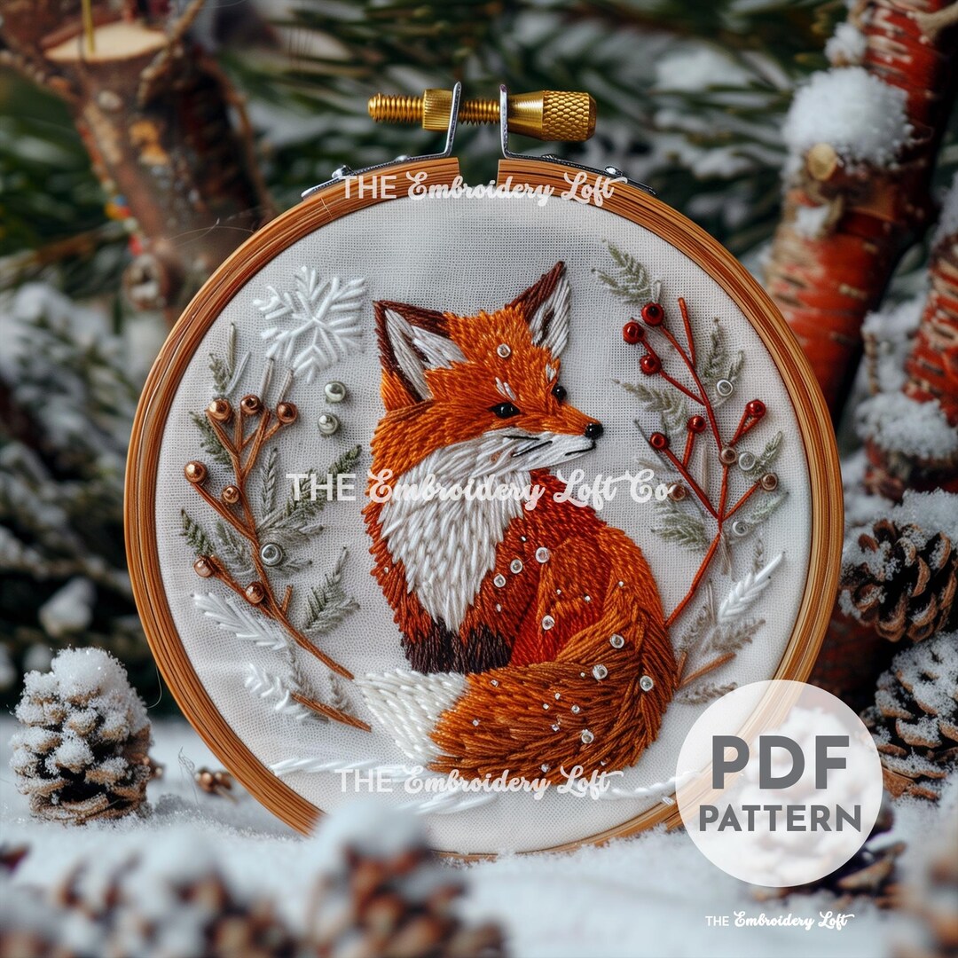 Winter Fox Hand Embroidery Pattern, Christmas Fox, Fox Design ...