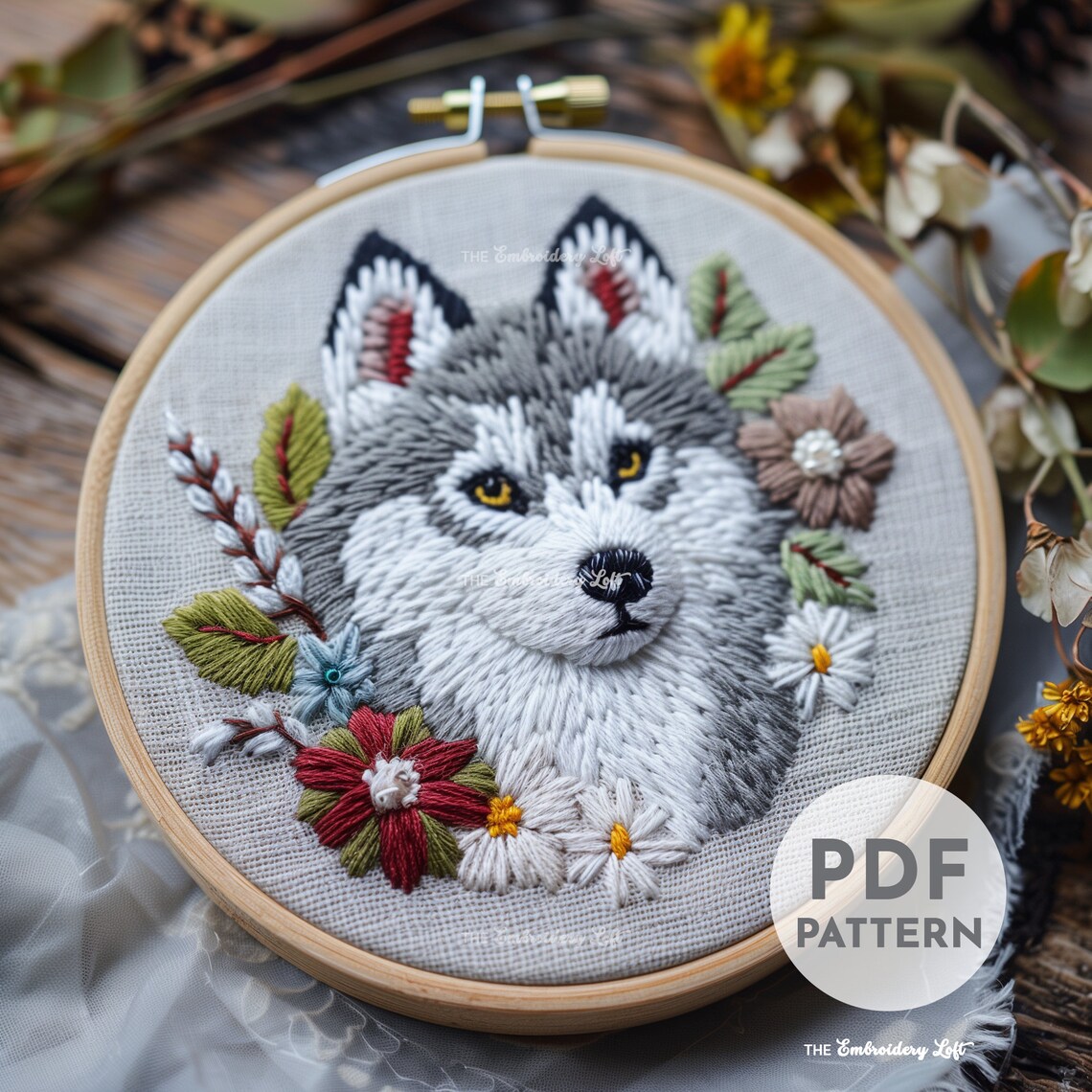 Husky Hand Embroidery Pattern, Siberian Husky Dog, Dog Embroidery, Pet ...