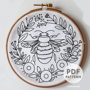 Honey Bee Hand Embroidery Pattern, Bumble Bee Pattern, Bumble Bee, Cute ...