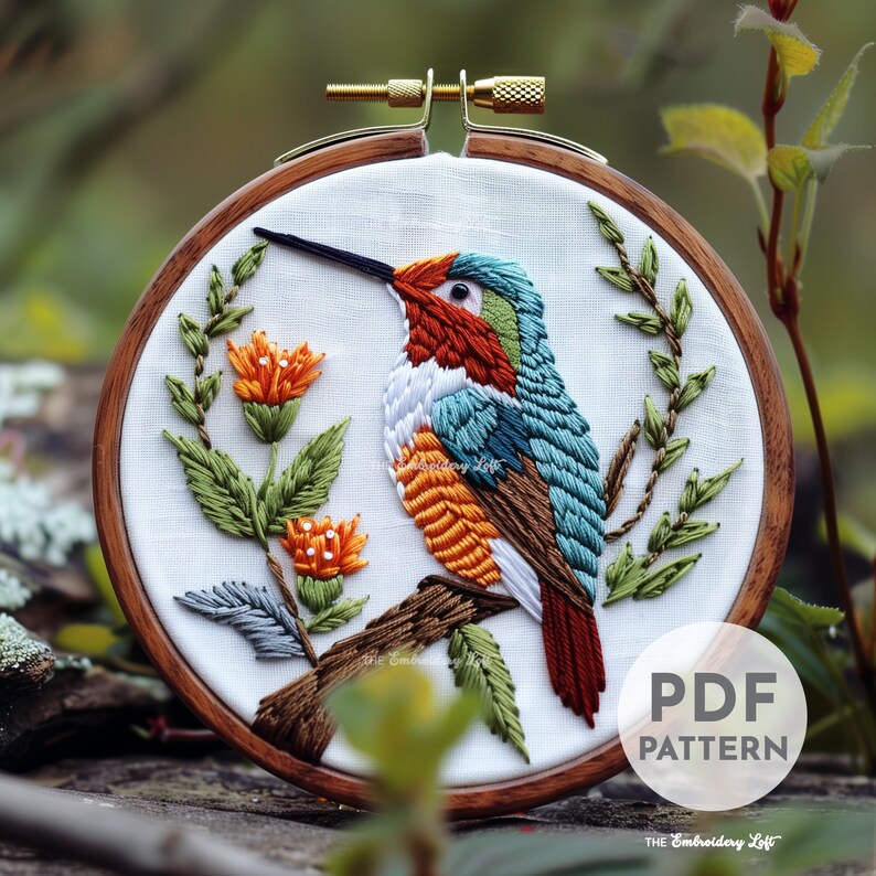 Tropical Hummingbird Hand Embroidery Pattern, Hummingbird Pattern ...