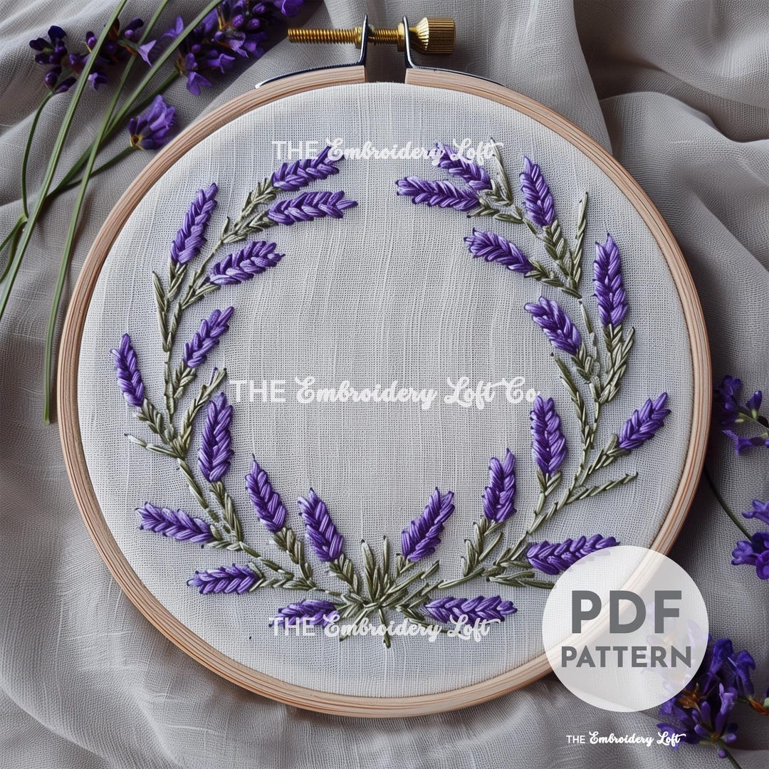 Lavender Wreath Hand Embroidery Pattern, Lavender Design, Lavender ...