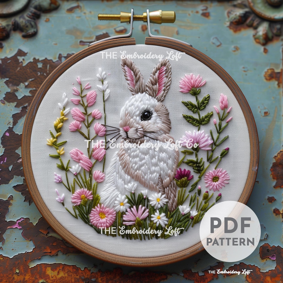 Floral Bunny Hand Embroidery Pattern, Easter Bunny Embroidery, Easter ...
