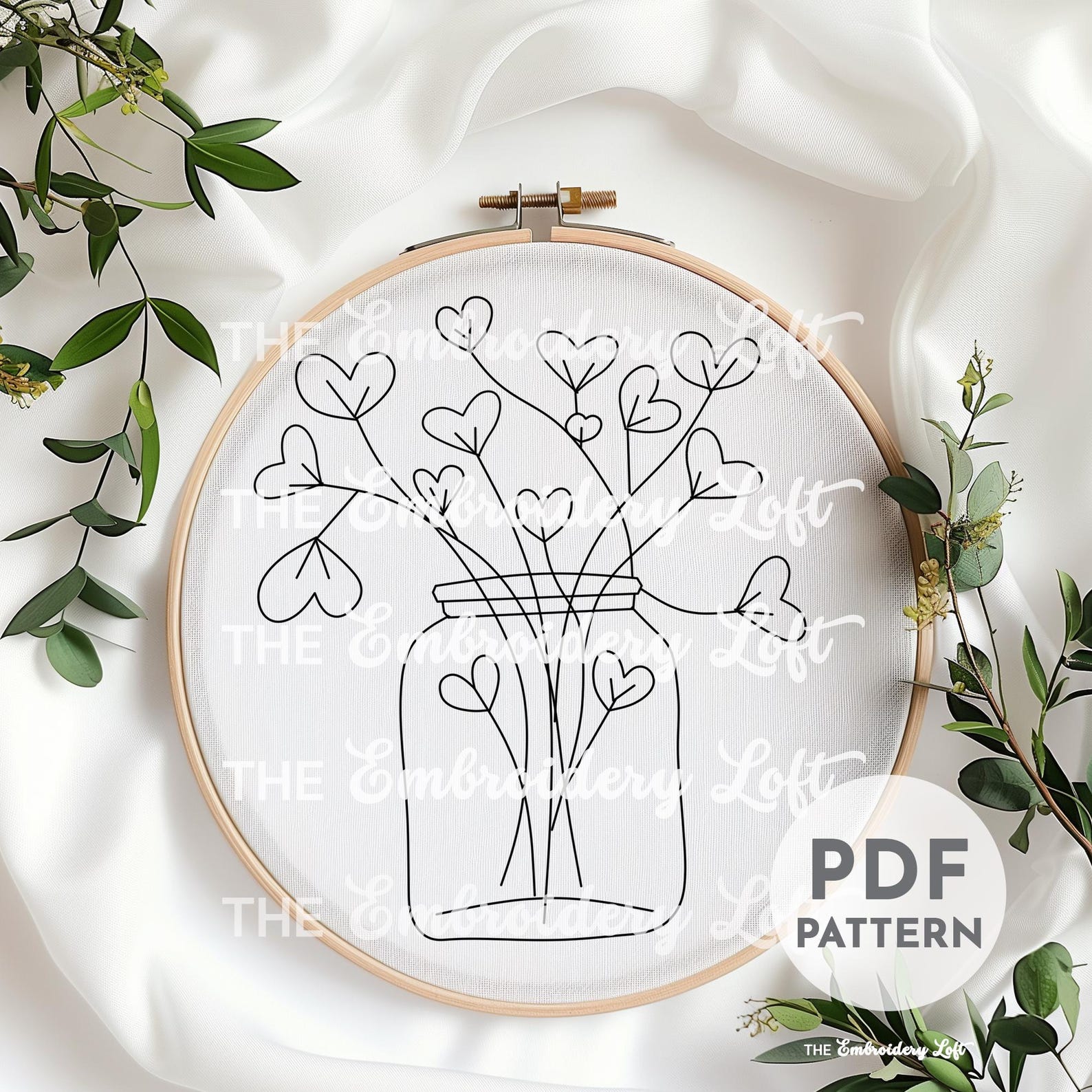 Heart Flowers Hand Embroidery Pattern, Heart Embroidery, Love ...