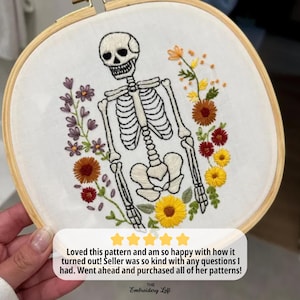 Spooky Skeleton Hand Embroidery Pattern, Skeleton Embroidery, Halloween ...