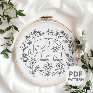 Floral Elephant Hand Embroidery Pattern, Baby Elephant Pattern, Cute ...