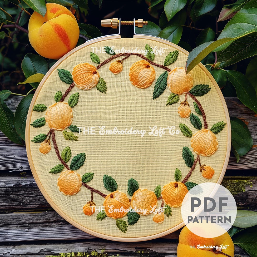 Peach Wreath Hand Embroidery Pattern, Peach Embroidery Pattern, Peach ...