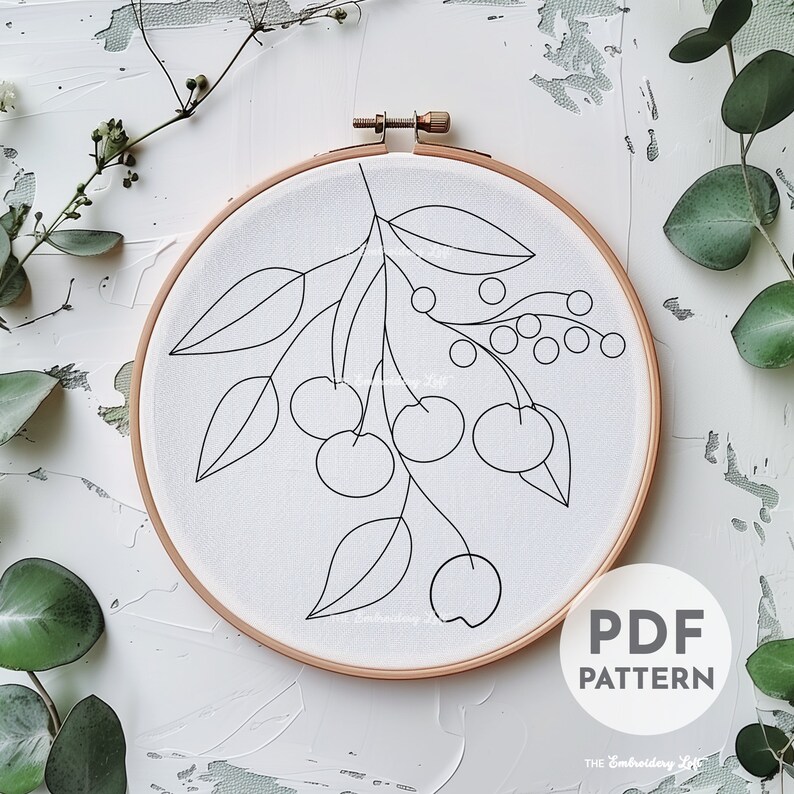 Cherries Hand Embroidery Pattern, Cherries Pattern, Cherry Embroidery ...