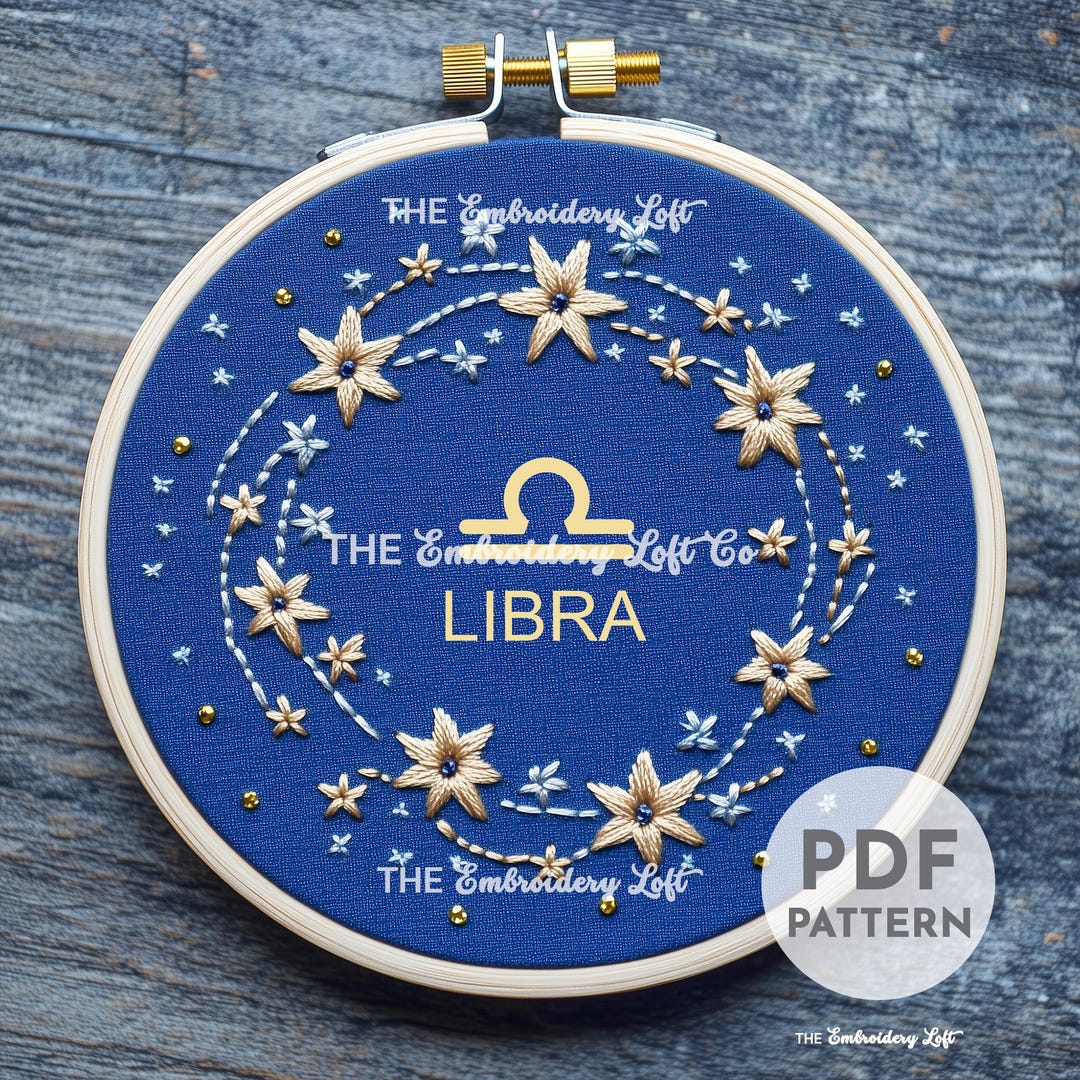 Libra Hand Embroidery Pattern, Zodiac Embroidery Pattern, Libra ...