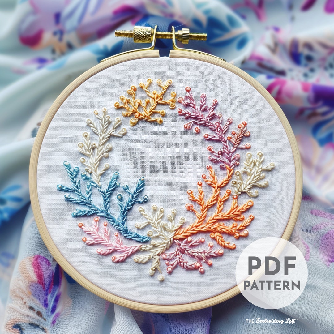 Coral Wreath Hand Embroidery Pattern, Coral Pattern, Ocean Pattern ...