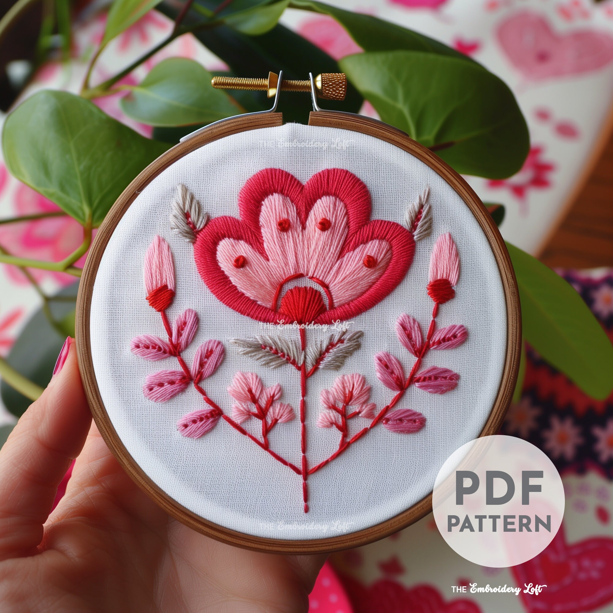 Pink Folk Flower Hand Embroidery Pattern, Folk-style Embroidery, Folk ...