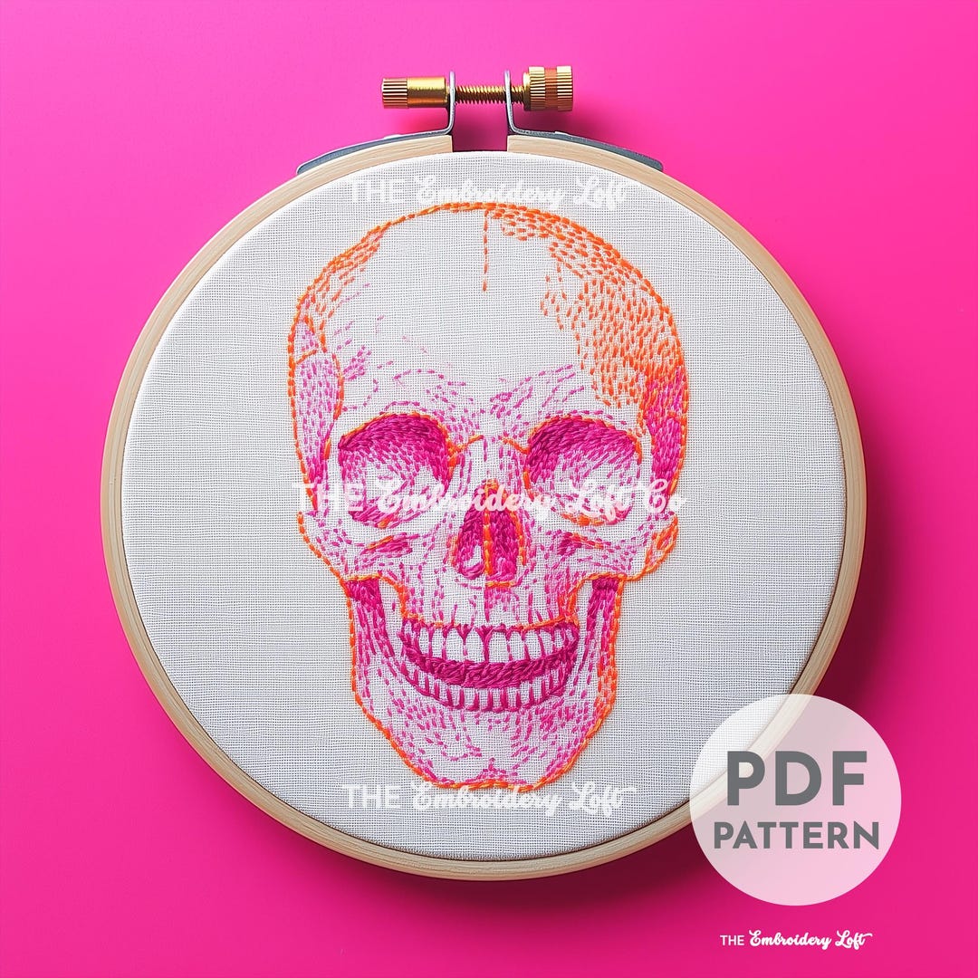 Halloween Skull Hand Embroidery Pattern, Skeleton Embroidery, Skull ...