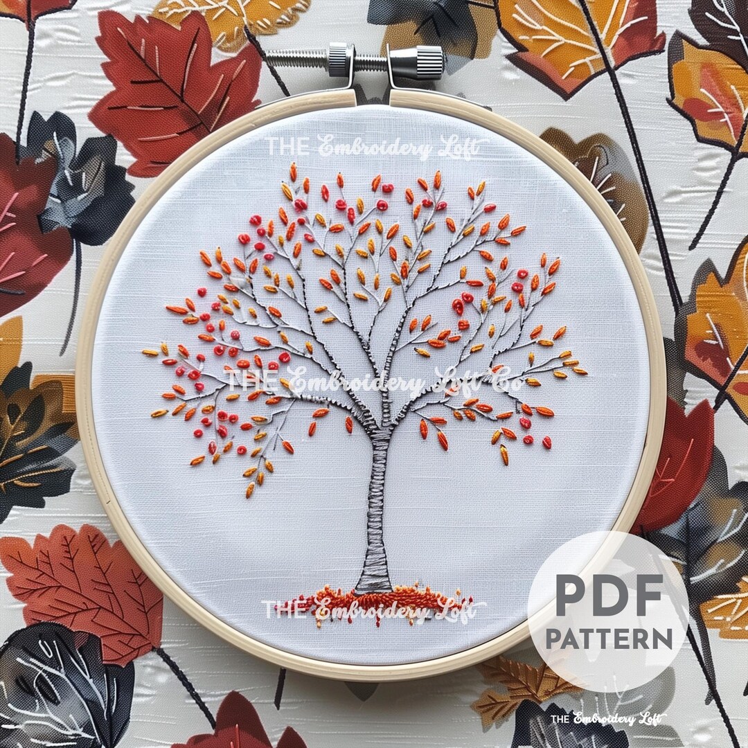 Silver Birch Tree Hand Embroidery Pattern, Autumn Silver Birch Pattern ...