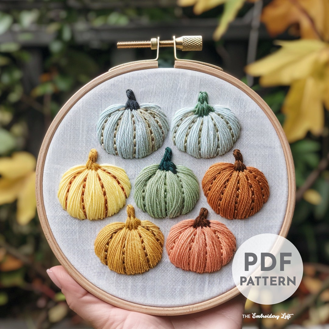 Rainbow Pumpkins Hand Embroidery Pattern, Colorful Pumpkins, Pumpkin ...