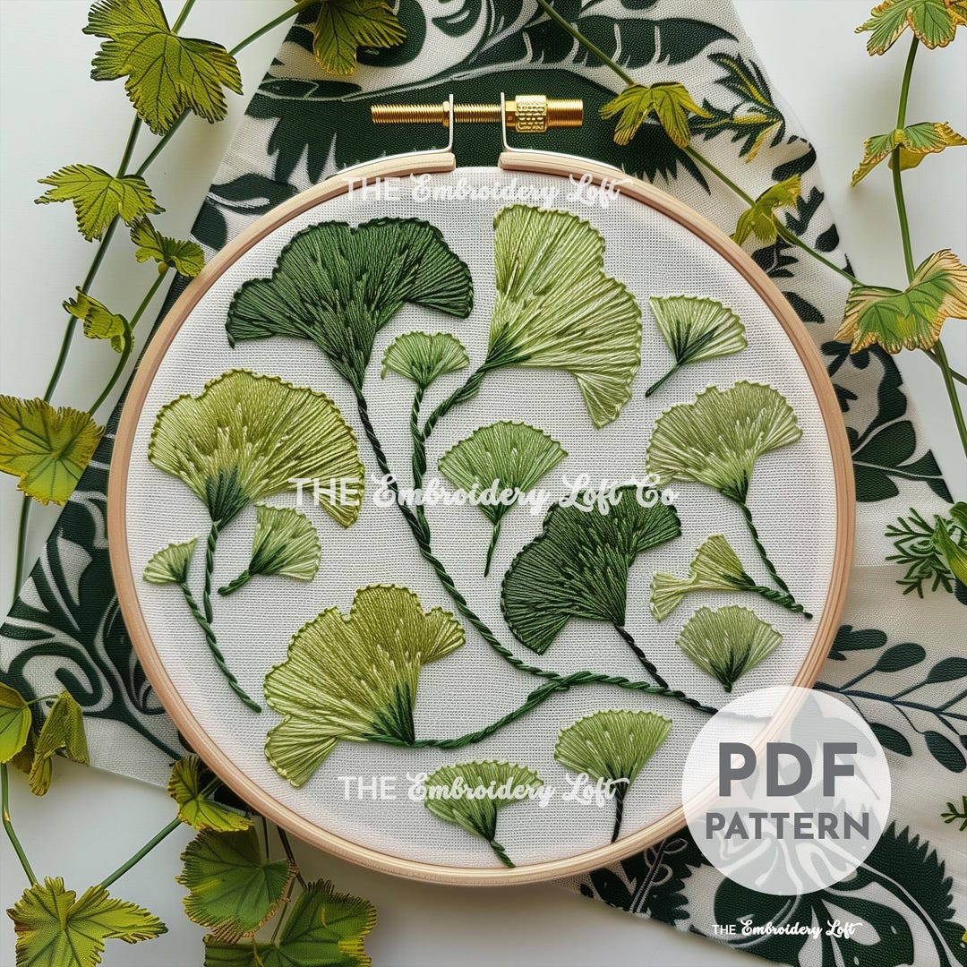 Ginkgo Leaves Hand Embroidery Pattern, Ginkgo Tree Pattern, Ginkgo ...