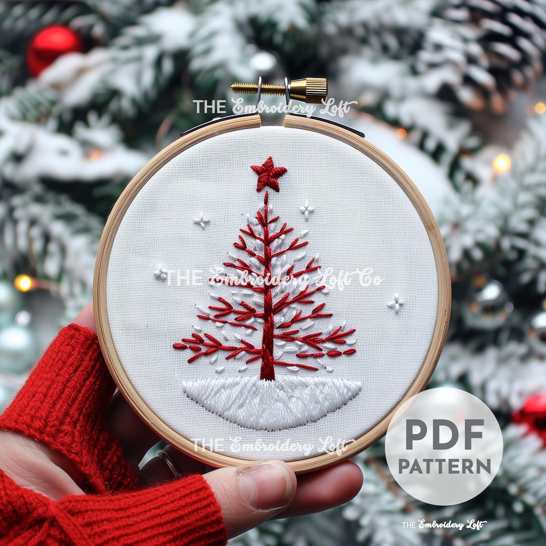 Red and White Christmas Tree Hand Embroidery Pattern, Christmas ...