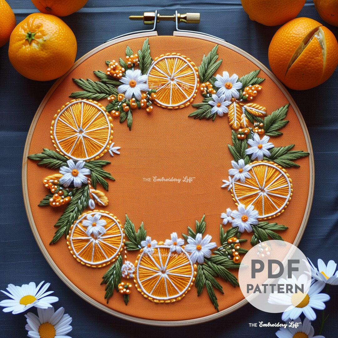 Orange Wreath Hand Embroidery Pattern, Orange Slices, Orange Pattern ...