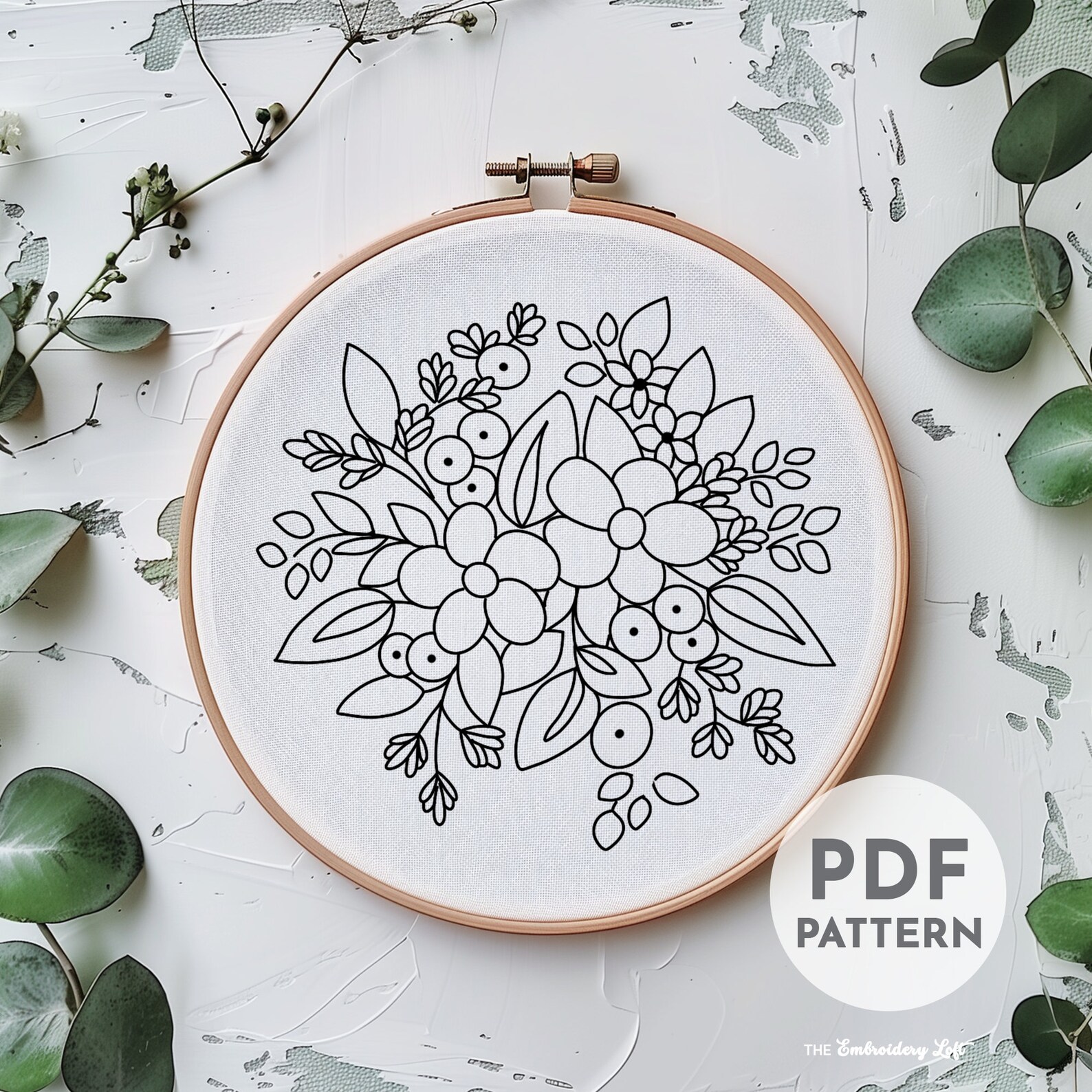 Spring Blossom Hand Embroidery Pattern, White Flowers Pattern, Floral ...