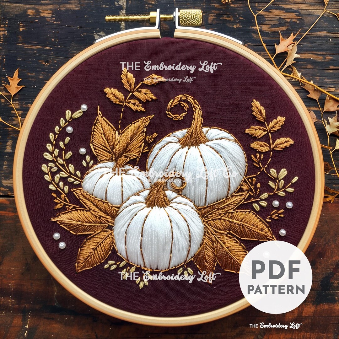 Golden Pumpkin Patch Hand Embroidery Pattern, Pumpkin Embroidery, Hand ...