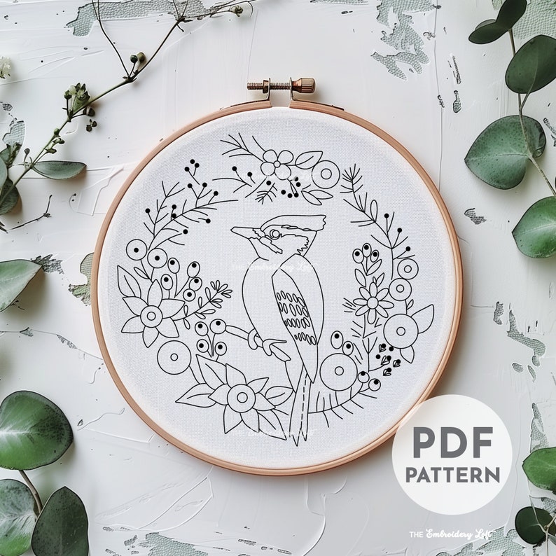 Woodpecker Hand Embroidery Pattern, Woodpecker Pattern, Woodland Bird ...