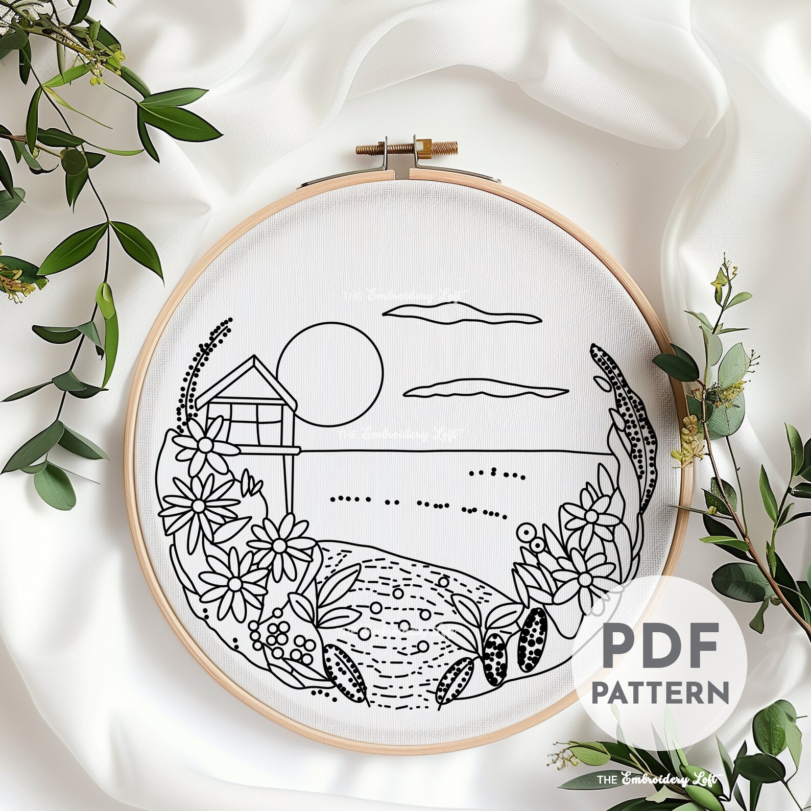 Ocean View Hand Embroidery Pattern, Ocean Embroidery Pattern, Beach ...