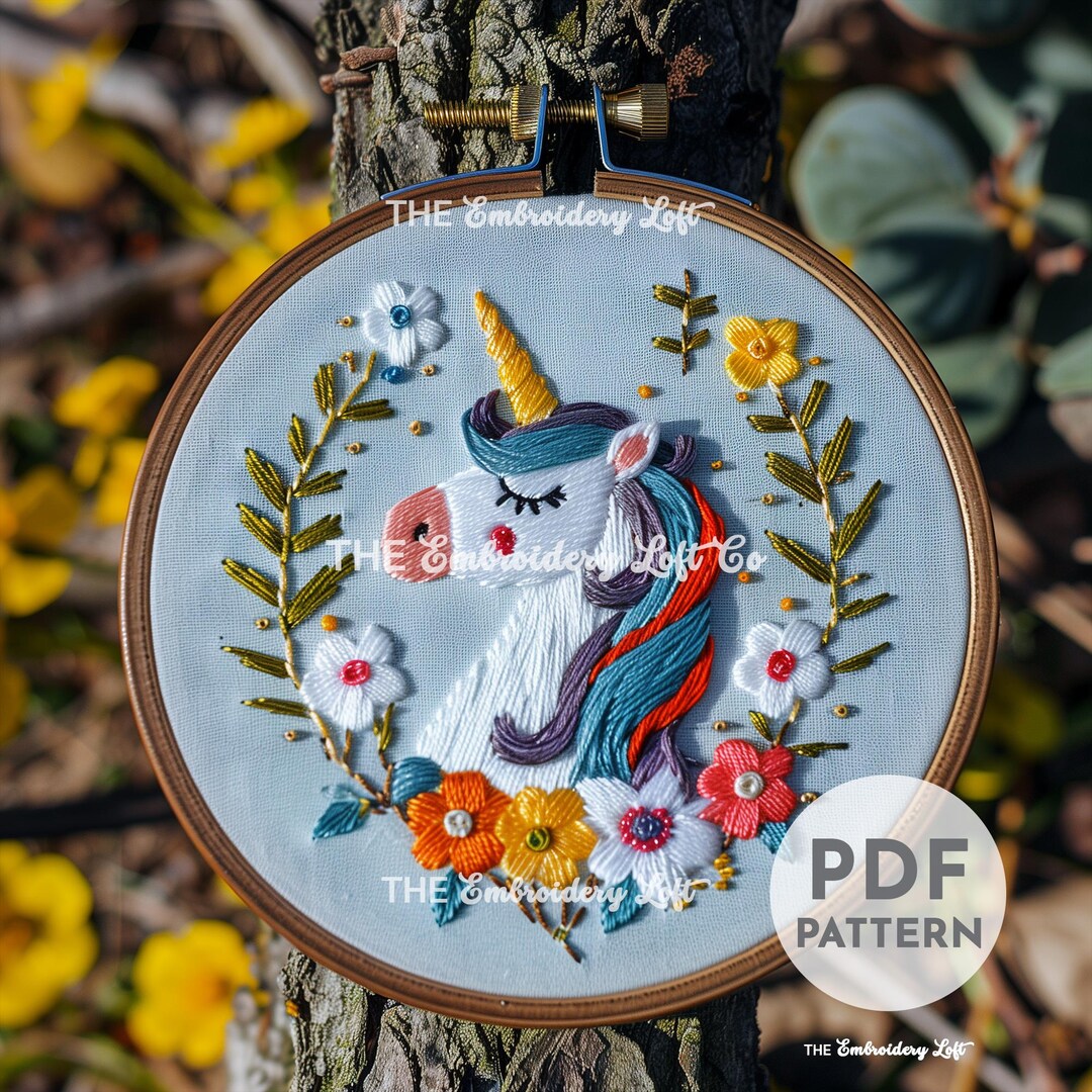 Blue Unicorn Hand Embroidery Pattern Unicorn Embroidery Pattern