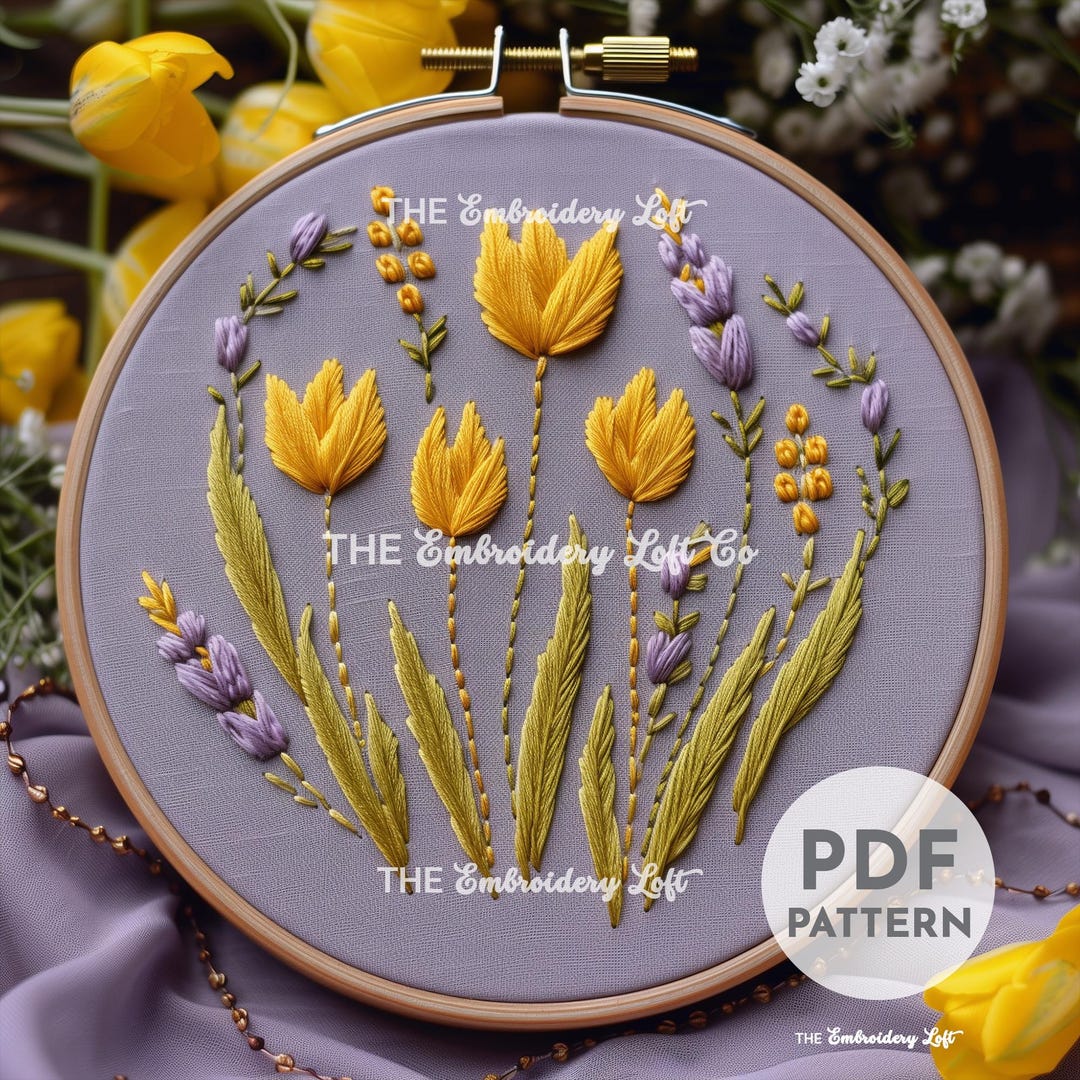 Yellow Tulips Hand Embroidery Pattern, Tulip Pattern, Tulip Embroidery ...