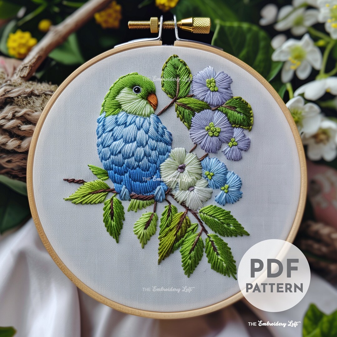Blue Budgie Hand Embroidery Pattern, Budgie Pattern, Bird Pattern ...