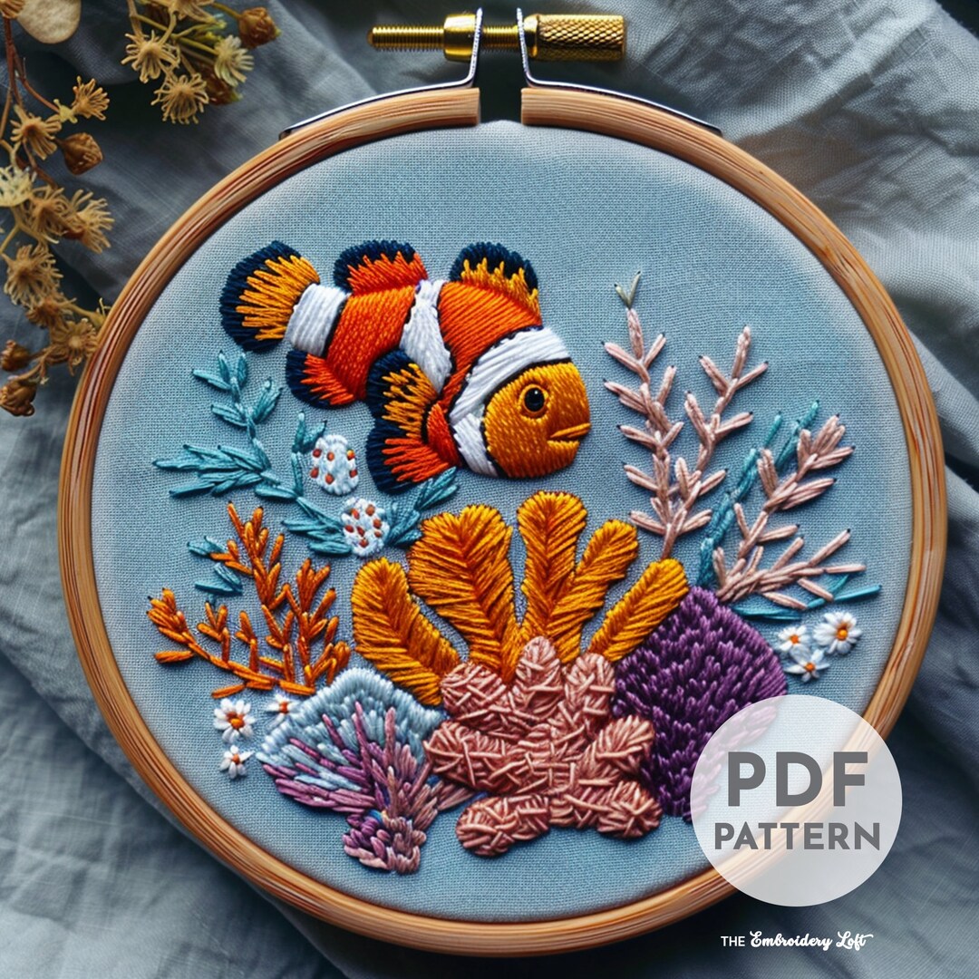 Clown Fish Hand Embroidery Pattern, Fish Pattern, Ocean Pattern, Hand ...