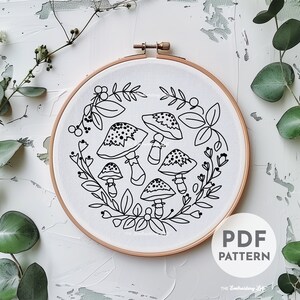 Forest Mushrooms Hand Embroidery Pattern, Autumn Embroidery Pattern ...