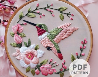 Purple Hummingbird Hand Embroidery Pattern, Hummingbird Pattern, Spring ...