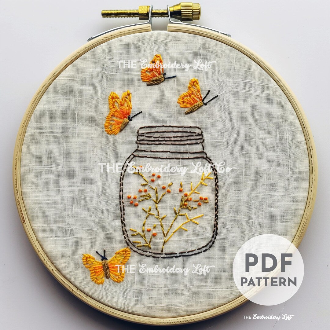 Butterflies and Flowers Hand Embroidery Pattern, Yellow Wildflower ...